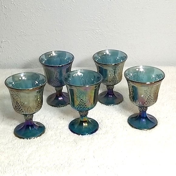 Indiana Glass | Dining | Set Of 5 Vintage Blue Indiana Glass Goblets ...